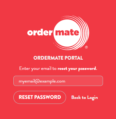 The OrderMate Portal Password Reset