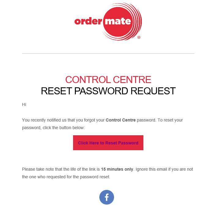 The OrderMate Portal Password Reset